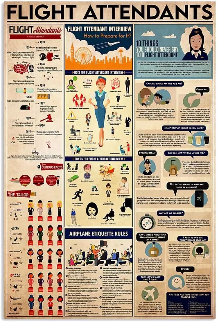 Amazon.com: 8x12 IN Flight Attendants Knowledge Metal Sign Vintage ...