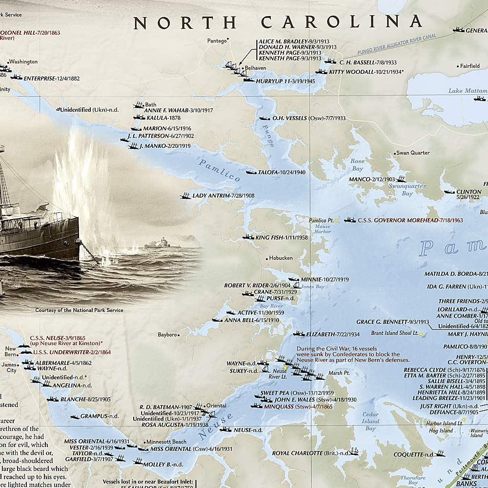 National Geographic Shipwrecks of the Outer Banks Wall Map (28 x 36 in ...