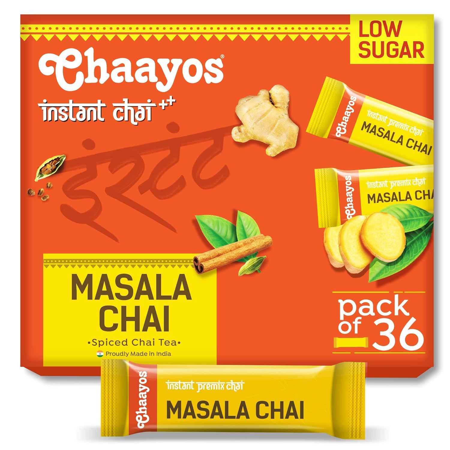 Chaayos Instant Tea Premix - Masala Chai Flavour - Low Sugar (36 ...