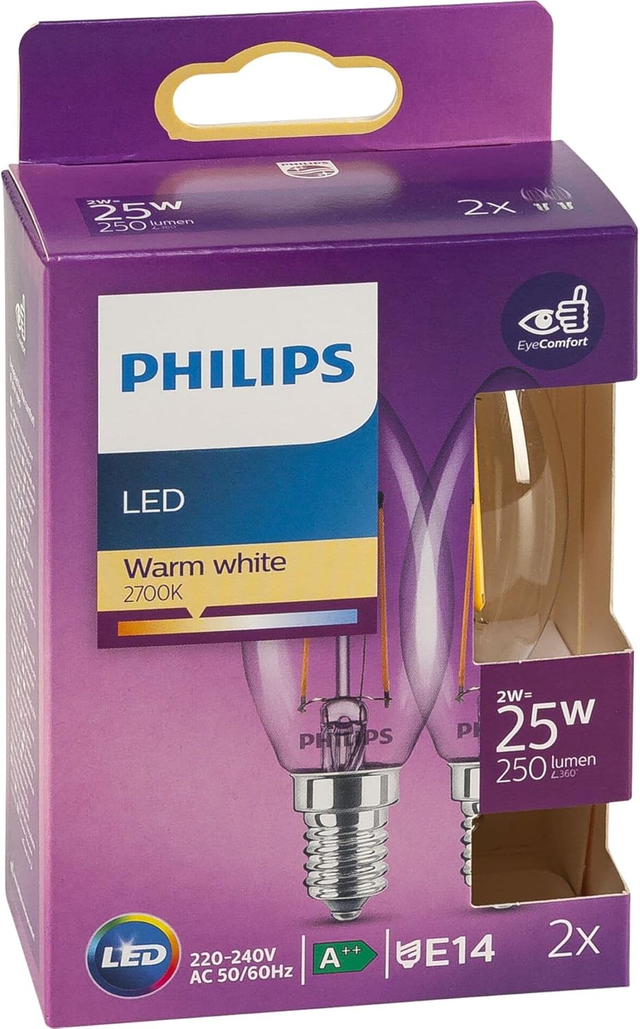 Philips LED Premium Classic Clear B35 Candle Light Bulb 2 Pack [E14 ...