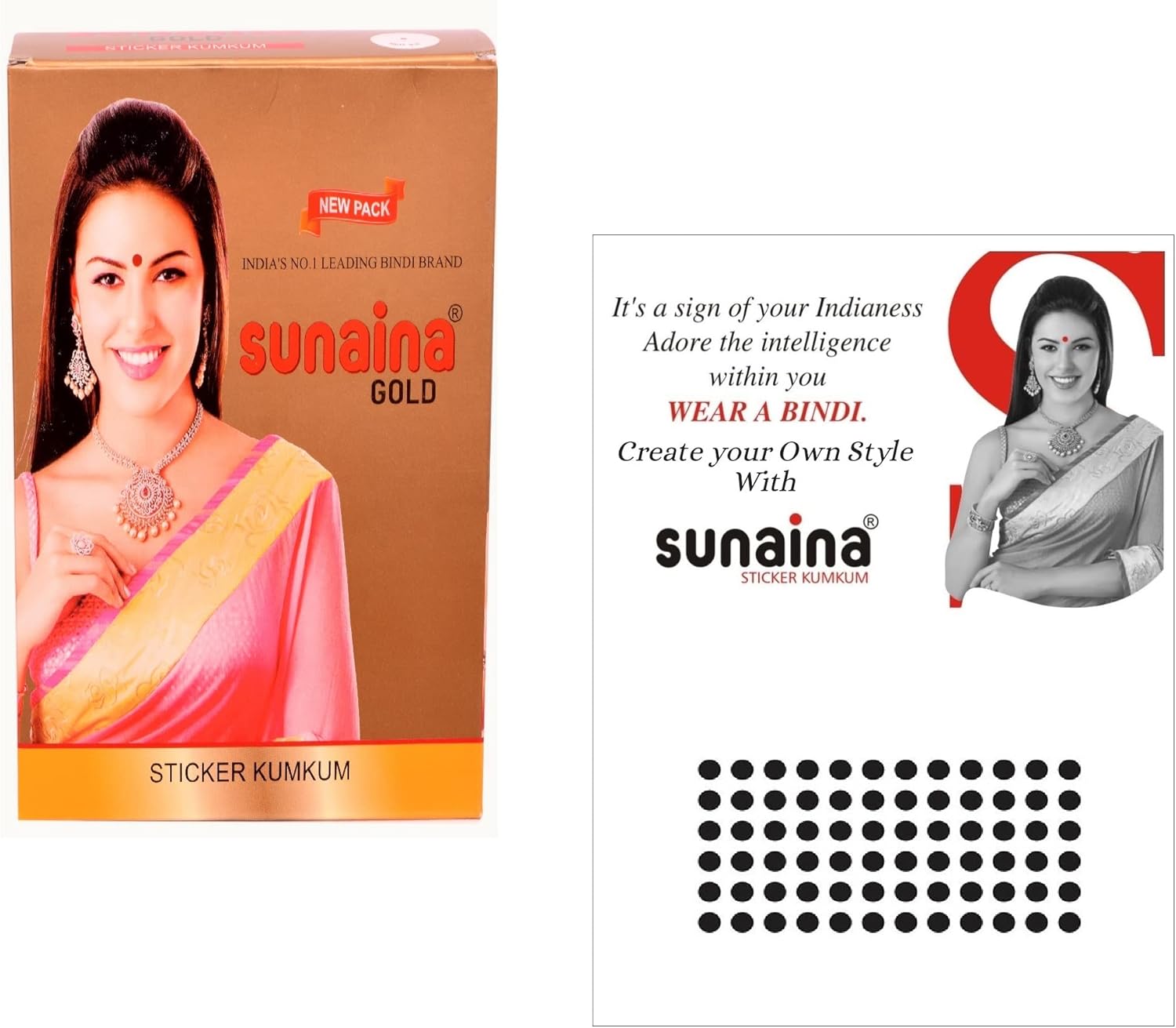 Amazon.com: Sunaina New Gold Sticker Kumkum Forehead Black Round Pottu ...