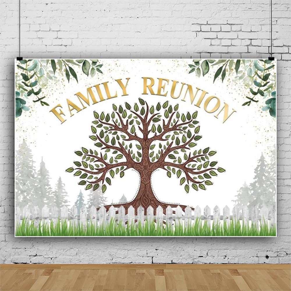Amazon.com : 10x8ft Vinyl Family Reunion Backdrop Green Family Tree ...