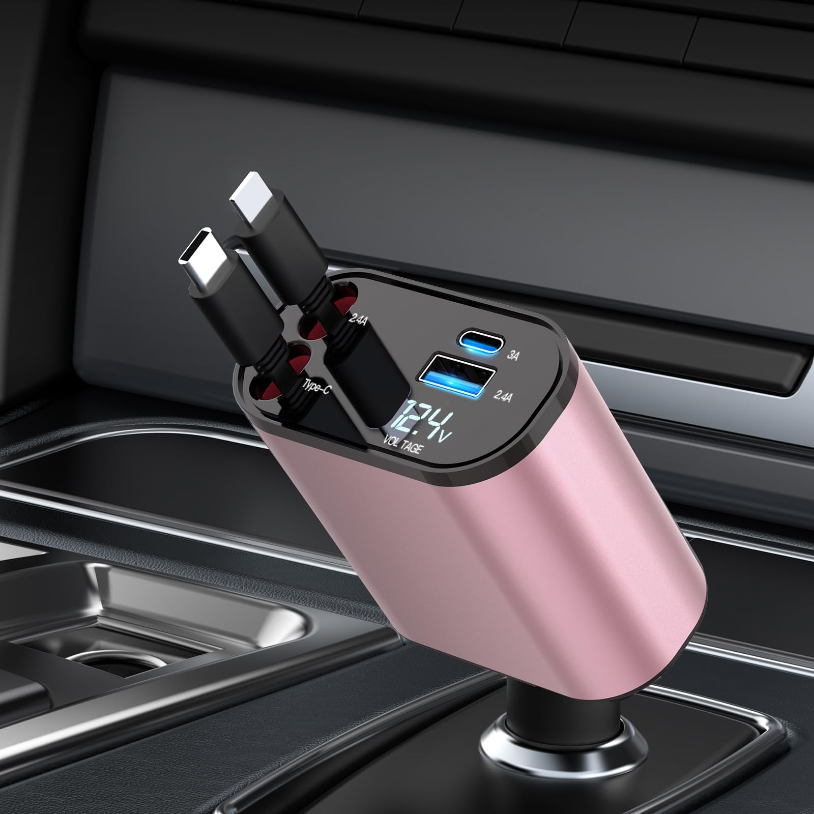 Amazon.com: Retractable Car Charger, 4 in 1 Fast Charging 69W Cigarette ...