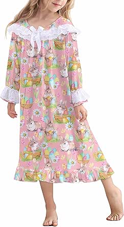 Amazon.com: uideazone Easter Nightgown for Girls Size 10-12 Pink Bunny ...