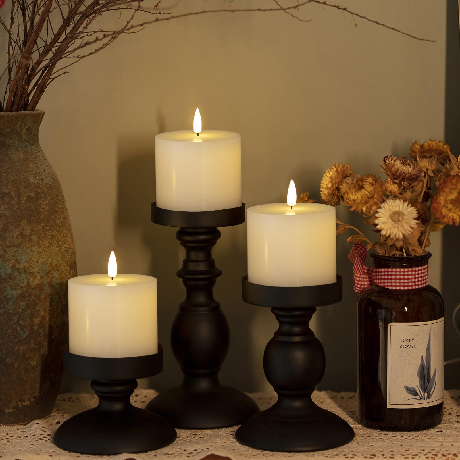 Snapklik.com : Jolnyus 3x3 Inch White Flameless Candles Set Of 3 ...