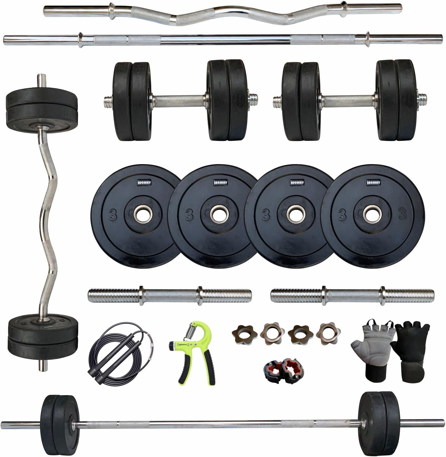 LEEWAY Rubber Weight Plates Set; 80 Kg Gym Plates Home Gym Combo ...