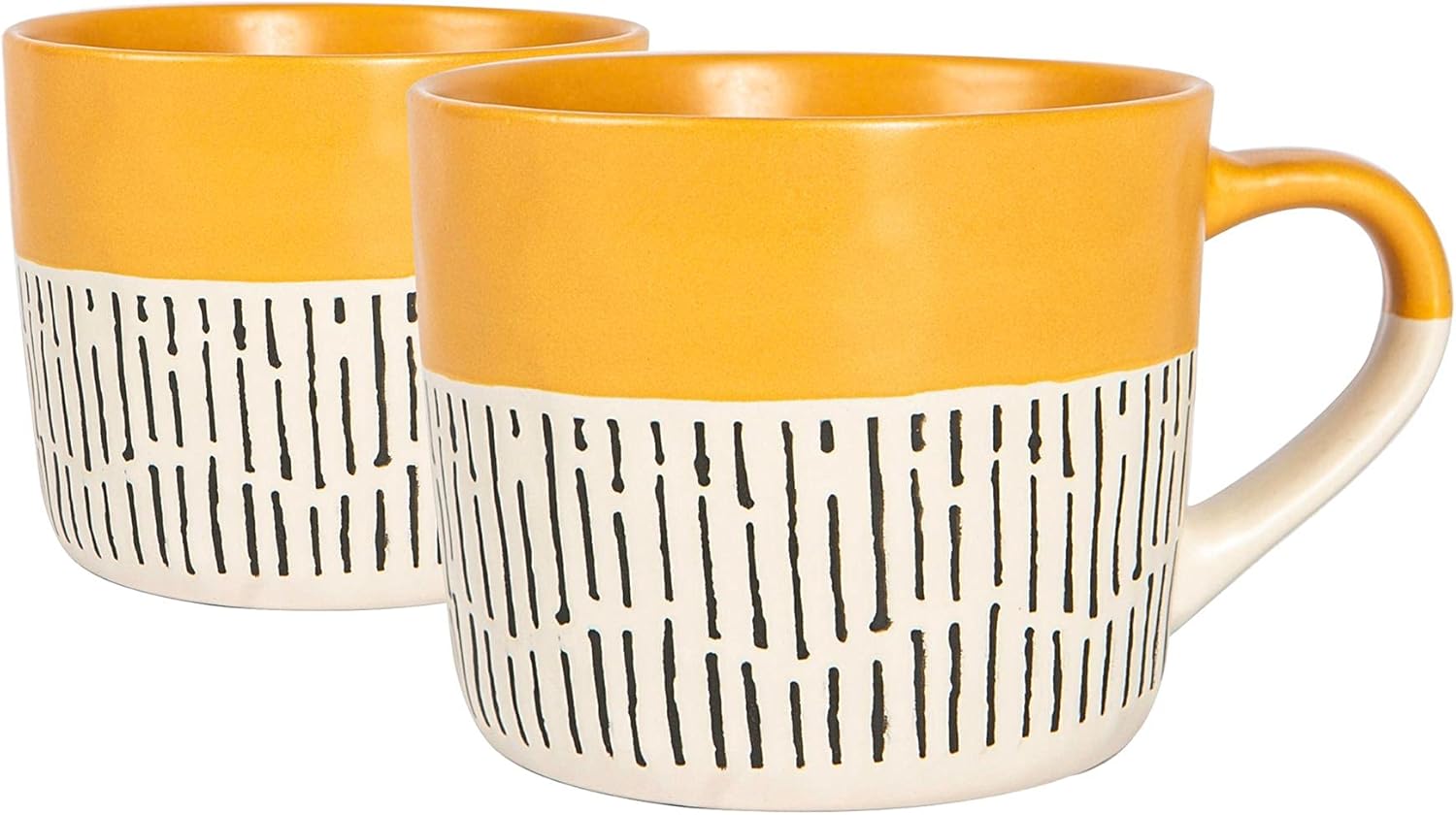 Nicola Spring Ceramic Coffee Mugs Set - 475ml - 2pc Mustard Dipped Dash ...