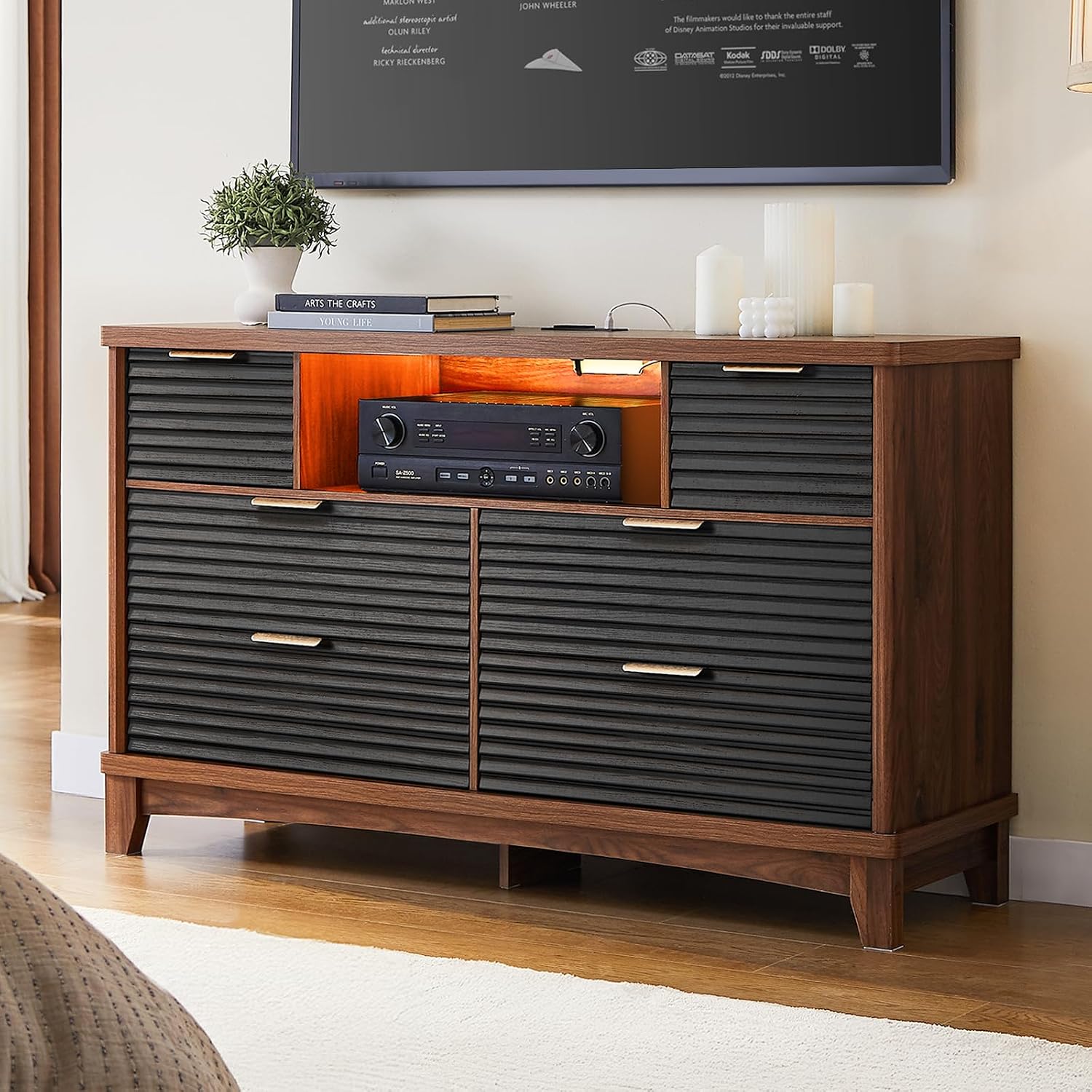Amazon.com: AOGLLATI Black Dresser for Bedroom with Slanted Louvre ...