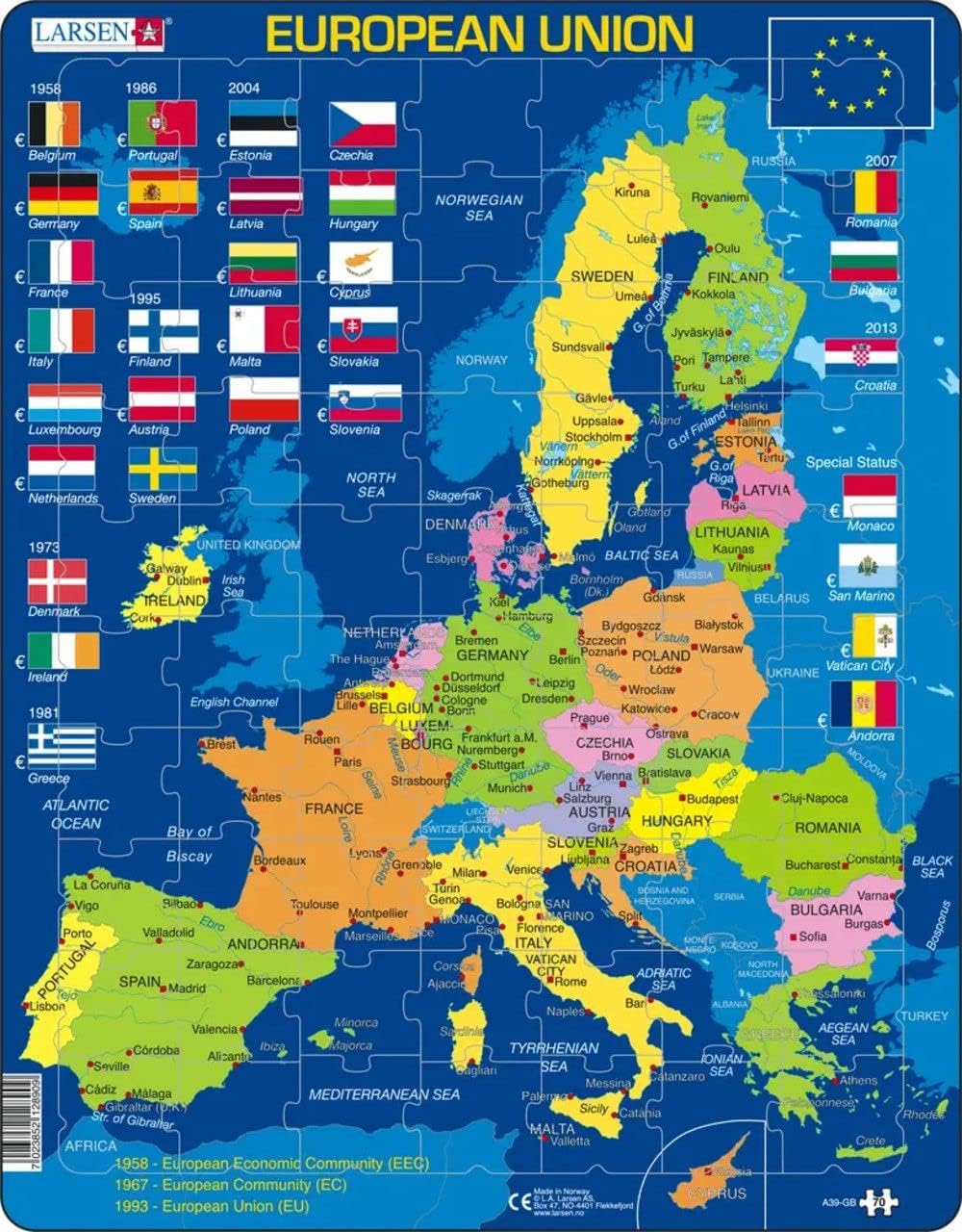 Amazon.com: Larsen Puzzles EU Map 70 Piece Children's Educational ...