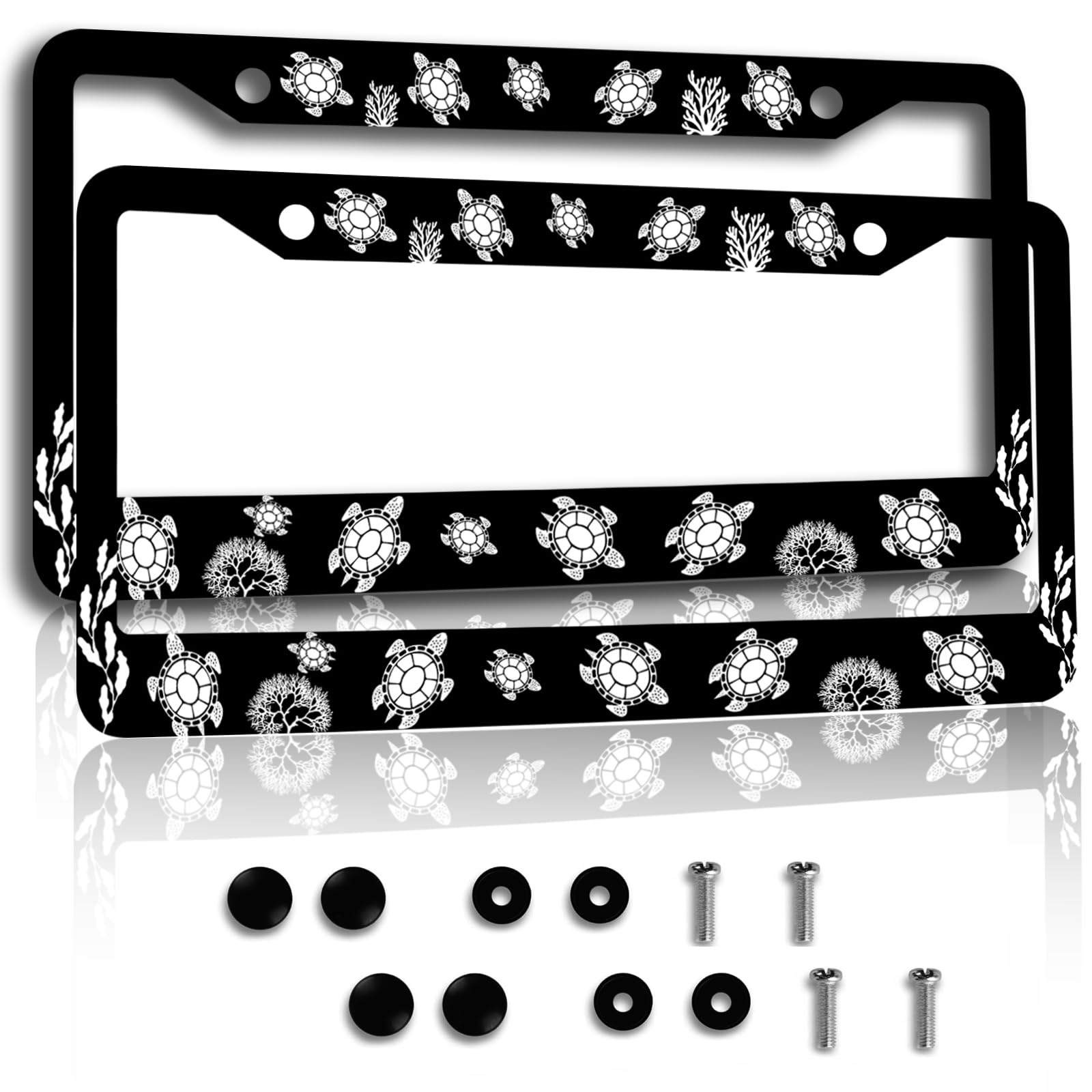 Amazon.com: Sea Turtle License Plate Frame-2Pcs Black Background Turtle ...