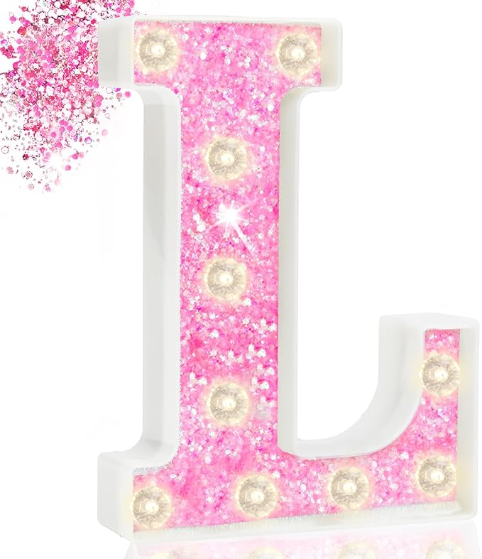 Amazon.com : LED Marquee Letter Lights, Light Up Pink Letters Glitter ...