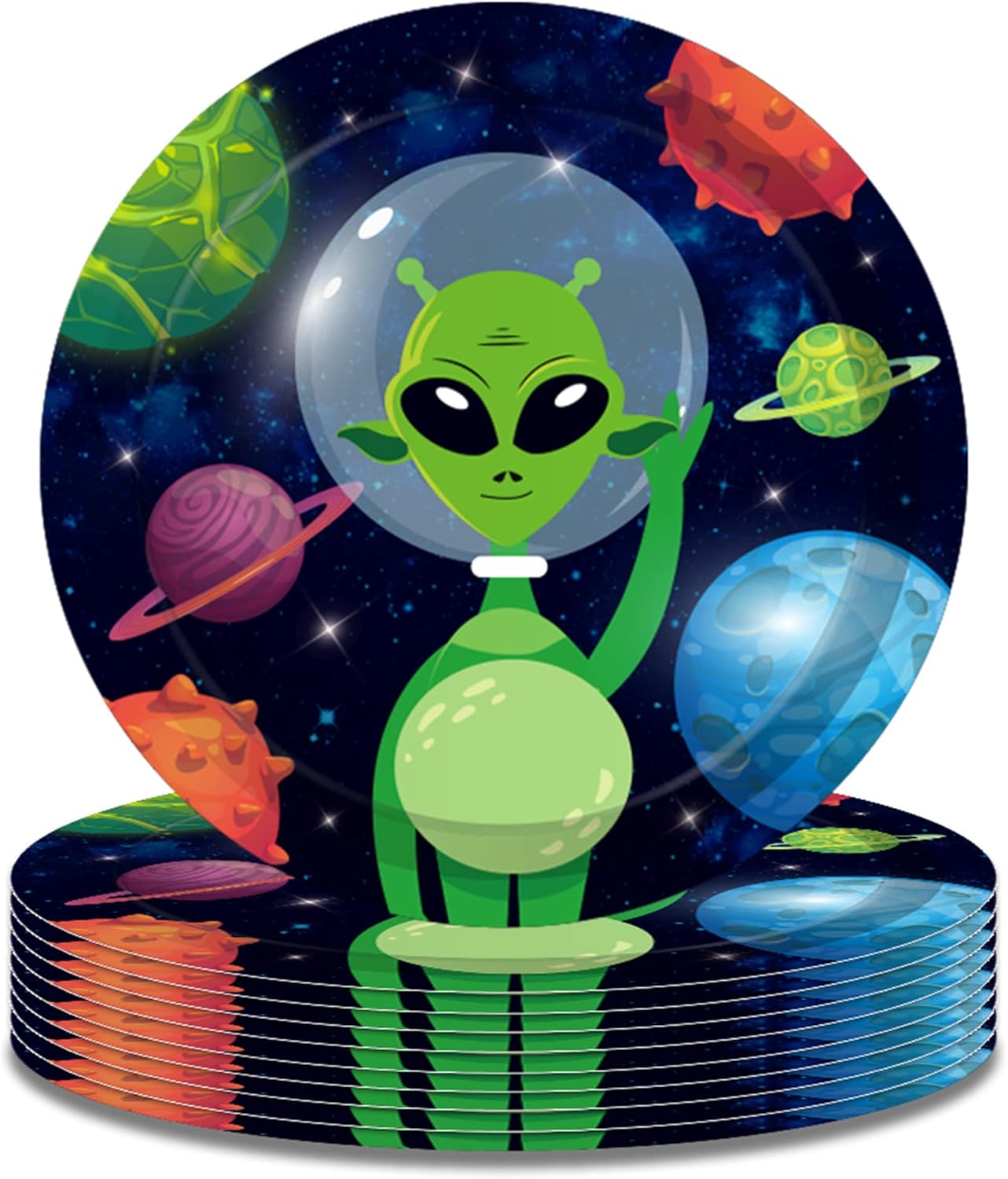 Amazon.com: 24 Pcs 7" Alien Paper Plates Alien Party Supplies Outer ...