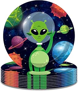 Amazon.com: 24 Pcs 7" Alien Paper Plates Alien Party Supplies Outer ...