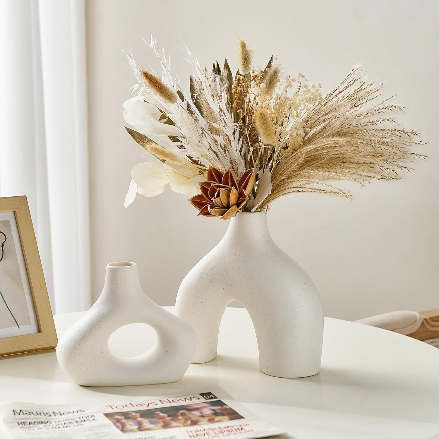 Daladen Juego de 2 Florero, Florero de Cerámica Blanca, Floreros ...