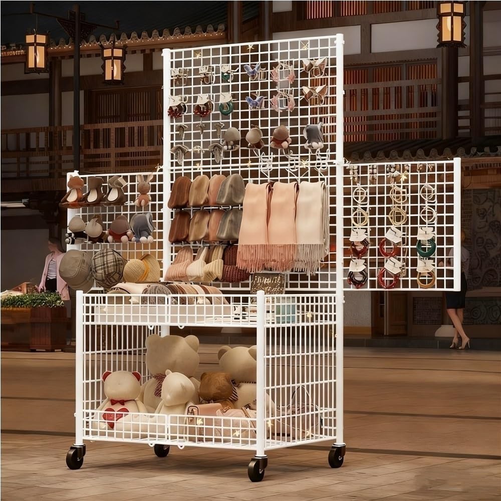 Amazon.com: Pbicfgau Metal 2-Tier Grid Display Rack, Foldable Market ...
