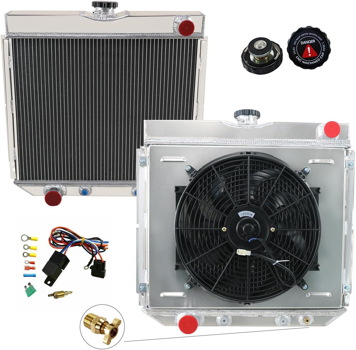 Amazon.com: ALLOYWORKS 3 Row All Aluminum Radiator+Shroud Fan+Relay For 1967-1970 Ford Mustang ...