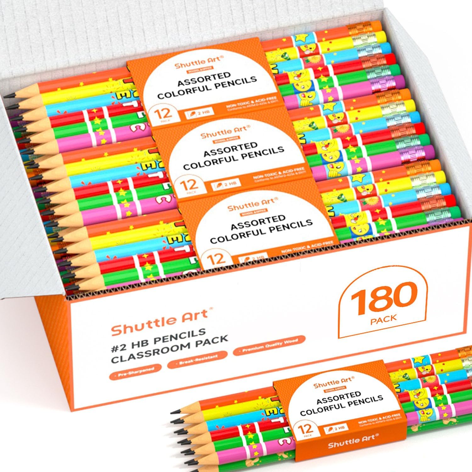 Shuttle Art #2 HB Pencils with Rubbers, 180 Pack Assorted Designs ...