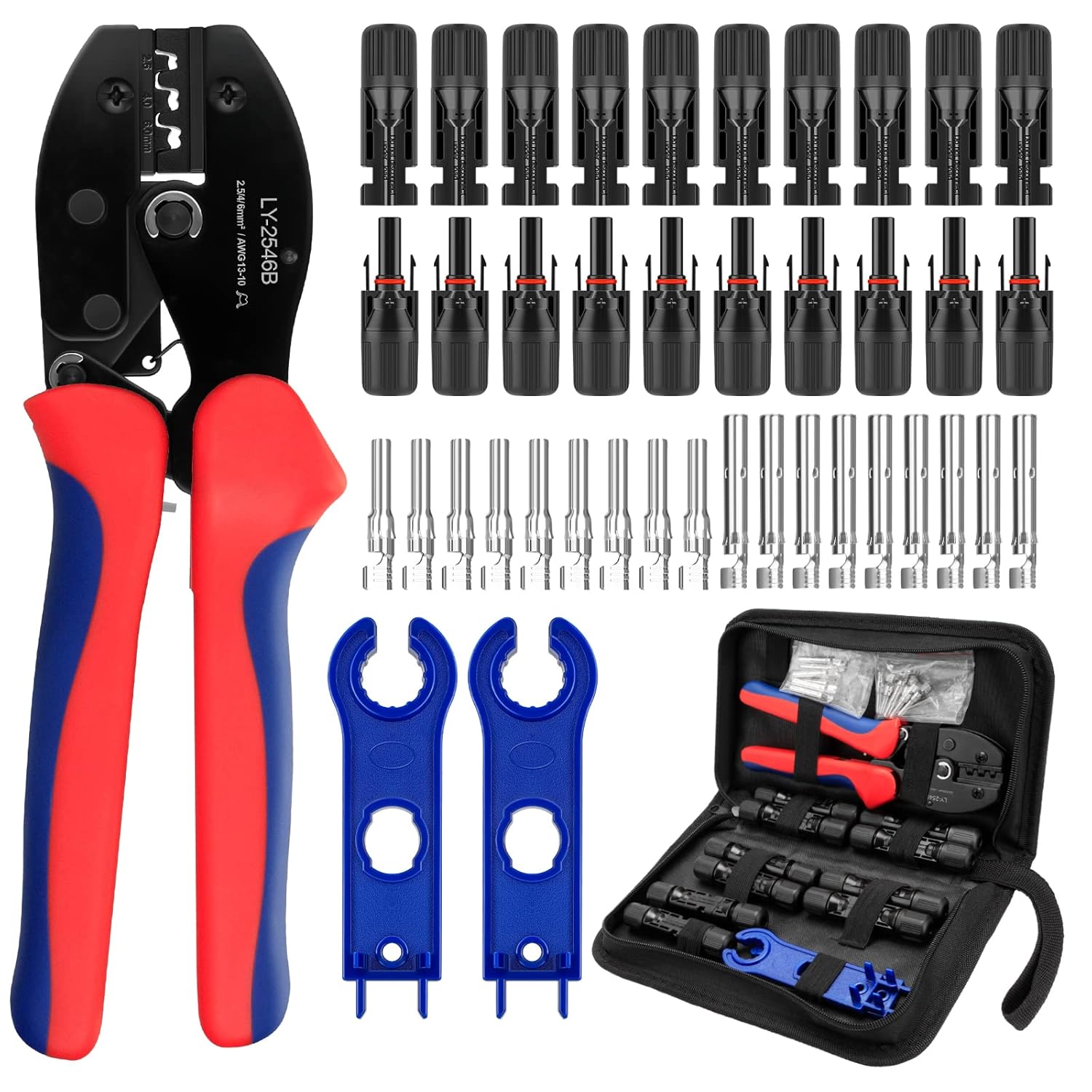 Solar Crimping Tool Set for 2.5/4/6 mm² Solar PV Cable, 5 Pairs of MC4 Connectors, 9 Pairs Male ...