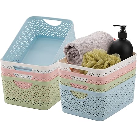 Amazon.com - Lawei 8 Pack Plastic Storage Basket with Handle - 12 x 7.6 ...