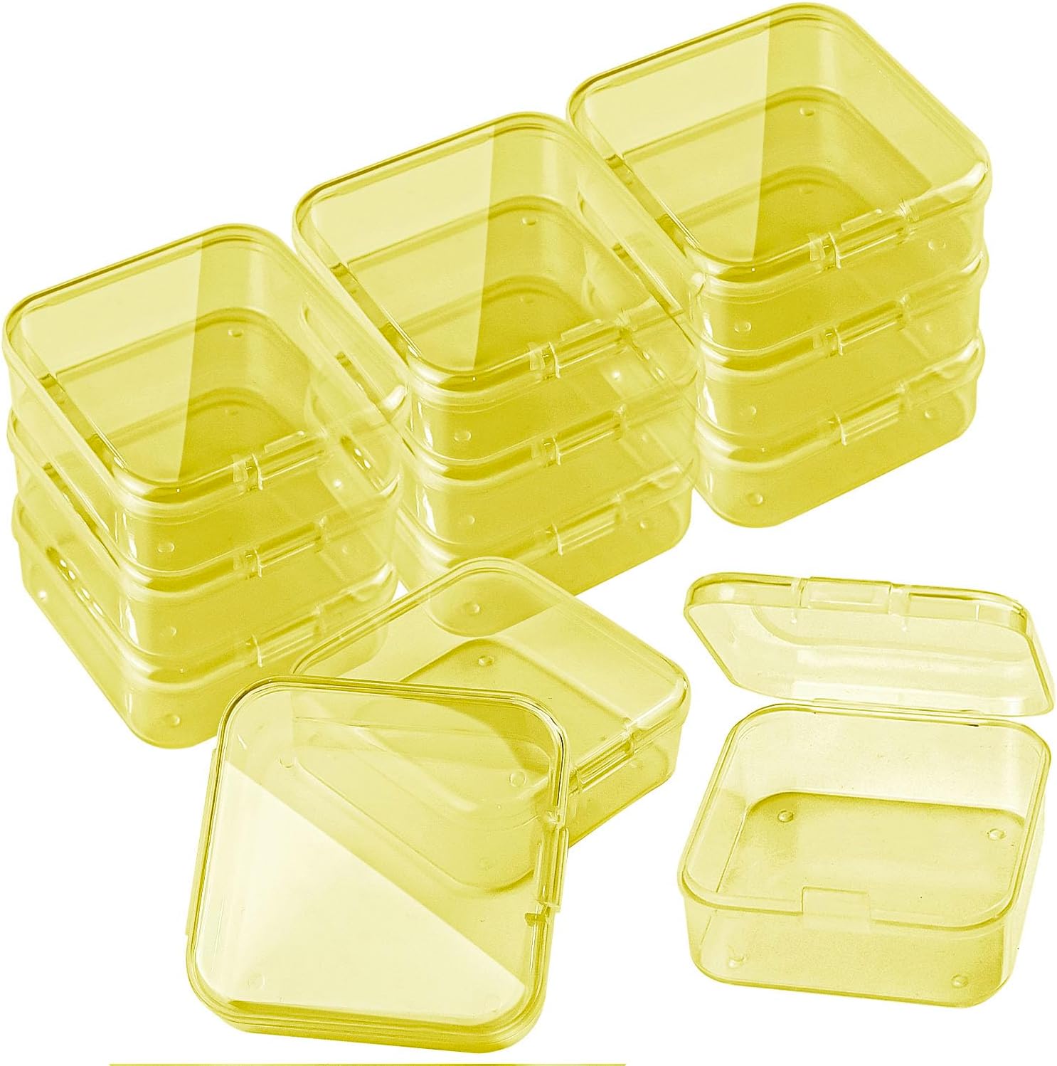 12 Pieces Yellow Plastic Storage Cases Mini Clear Bead Storage ...