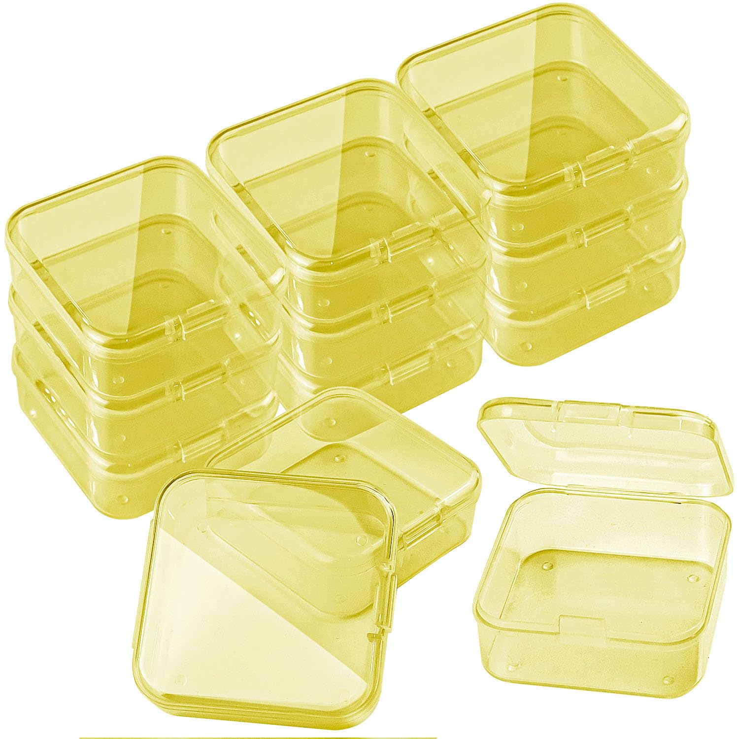 12 Pieces Yellow Plastic Storage Cases Mini Clear Bead Storage ...