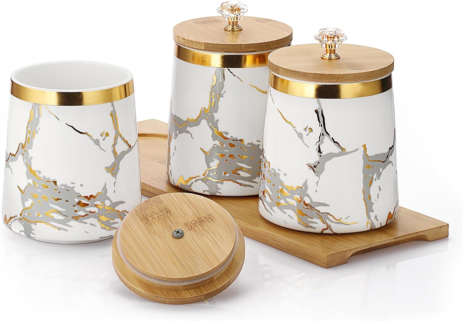 JUXYES Set of 3 Canisters Set for Sugar Coffee Tea with Airtight Lid, Ceramic Storage Containers ...