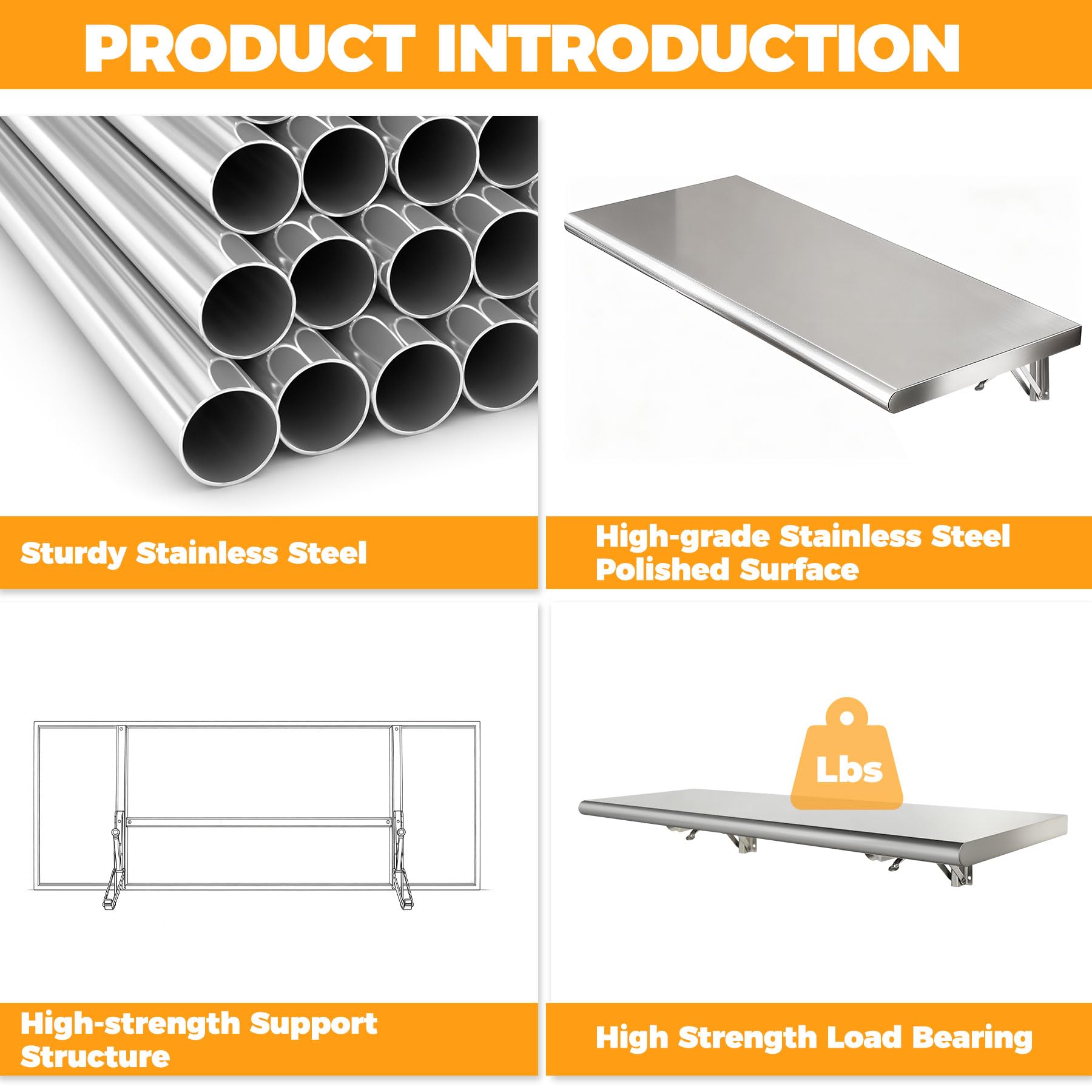 Snapklik.com : 36x12 Inch Folding Concession Shelf, Stainless Steel ...