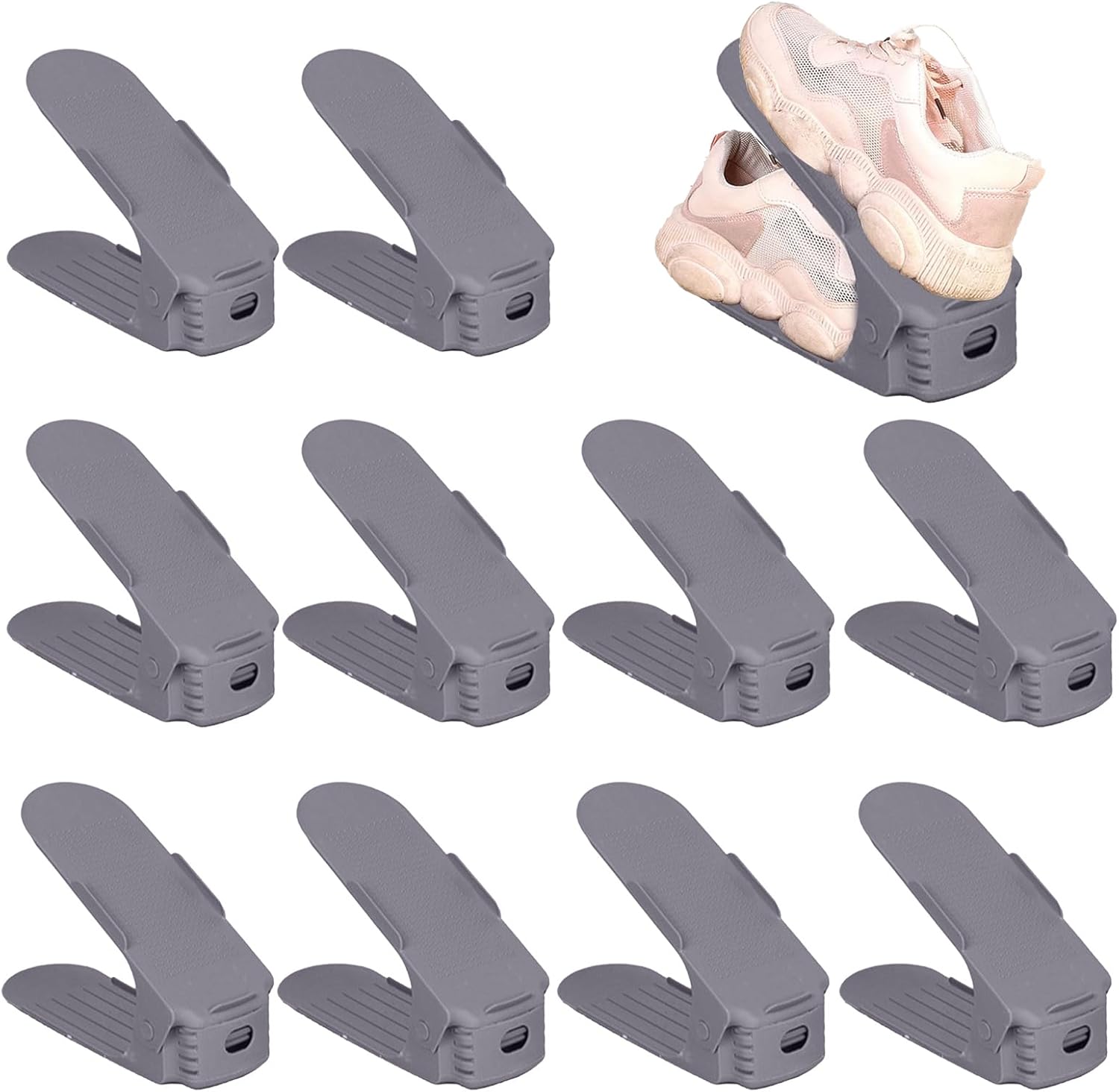 10 Pack Shoe Slot - Adjustable Space Saver Shoe Rack Holder, Non-Slip ...