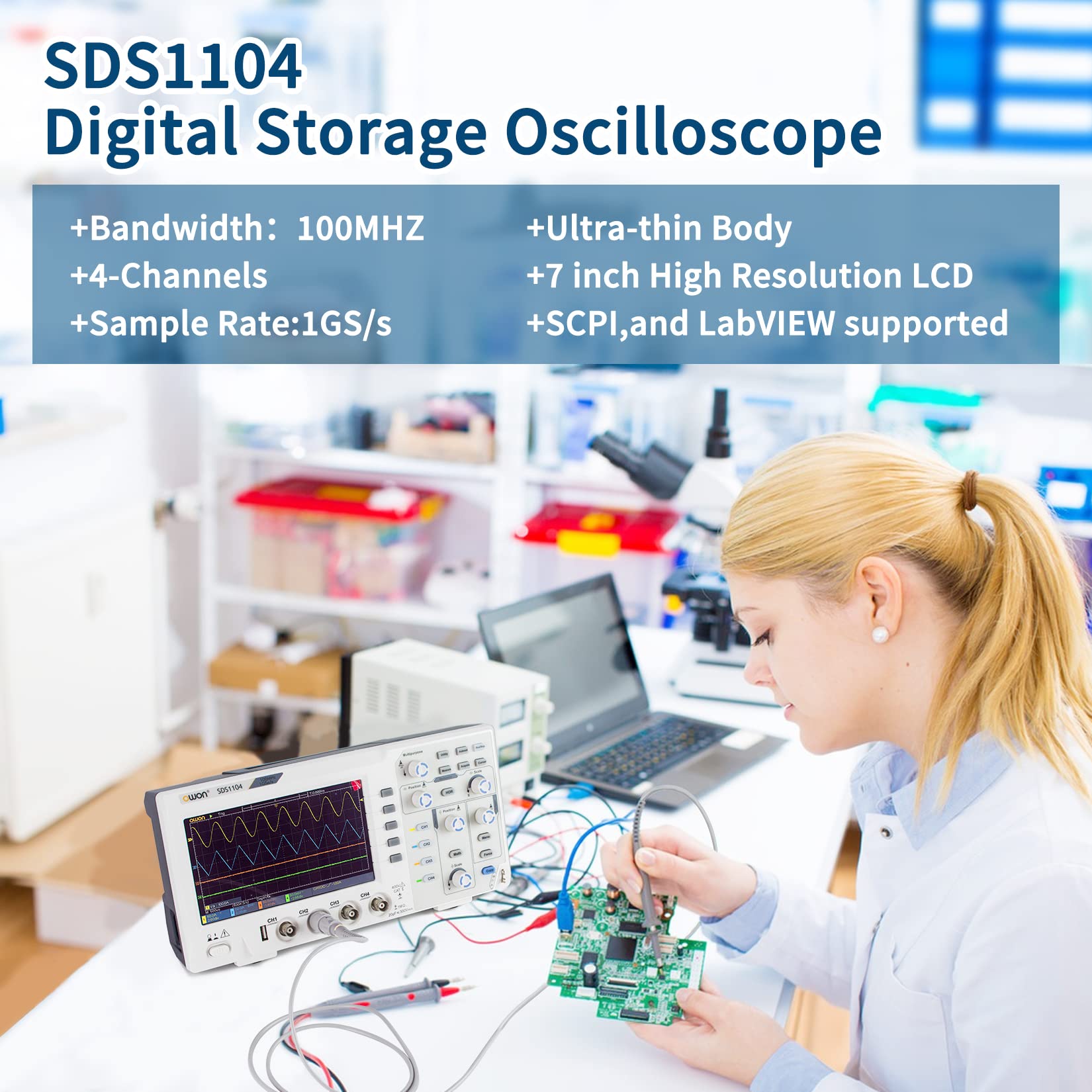 Snapklik.com : 100Mhz Digital Oscilloscope SDS1104, 7 Inch LCD Digital ...