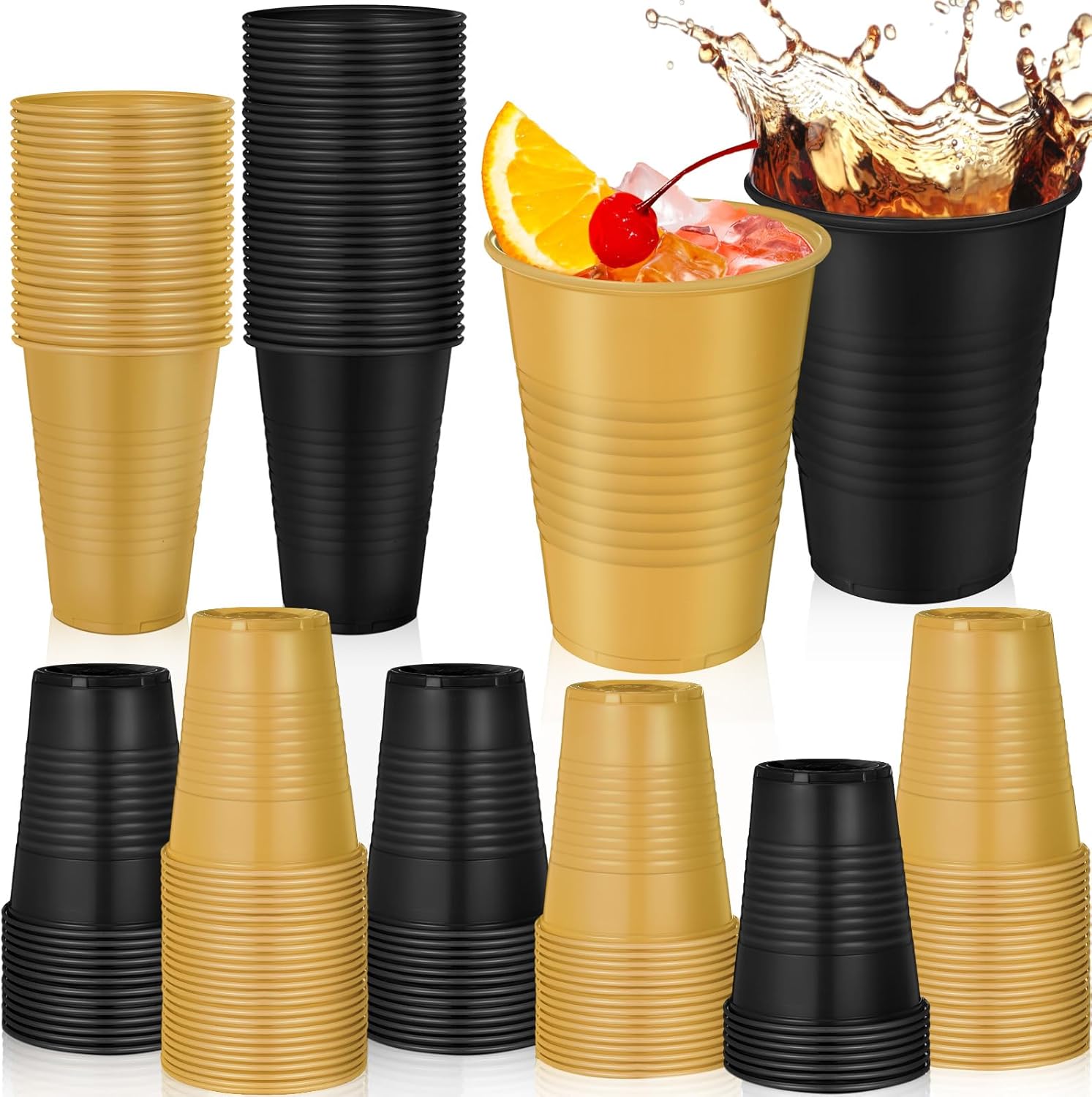 Amazon.com: Funnymoom 100 Pcs Black and Gold Disposable Plastic Cups 12 oz Graduation Cups Bulk ...
