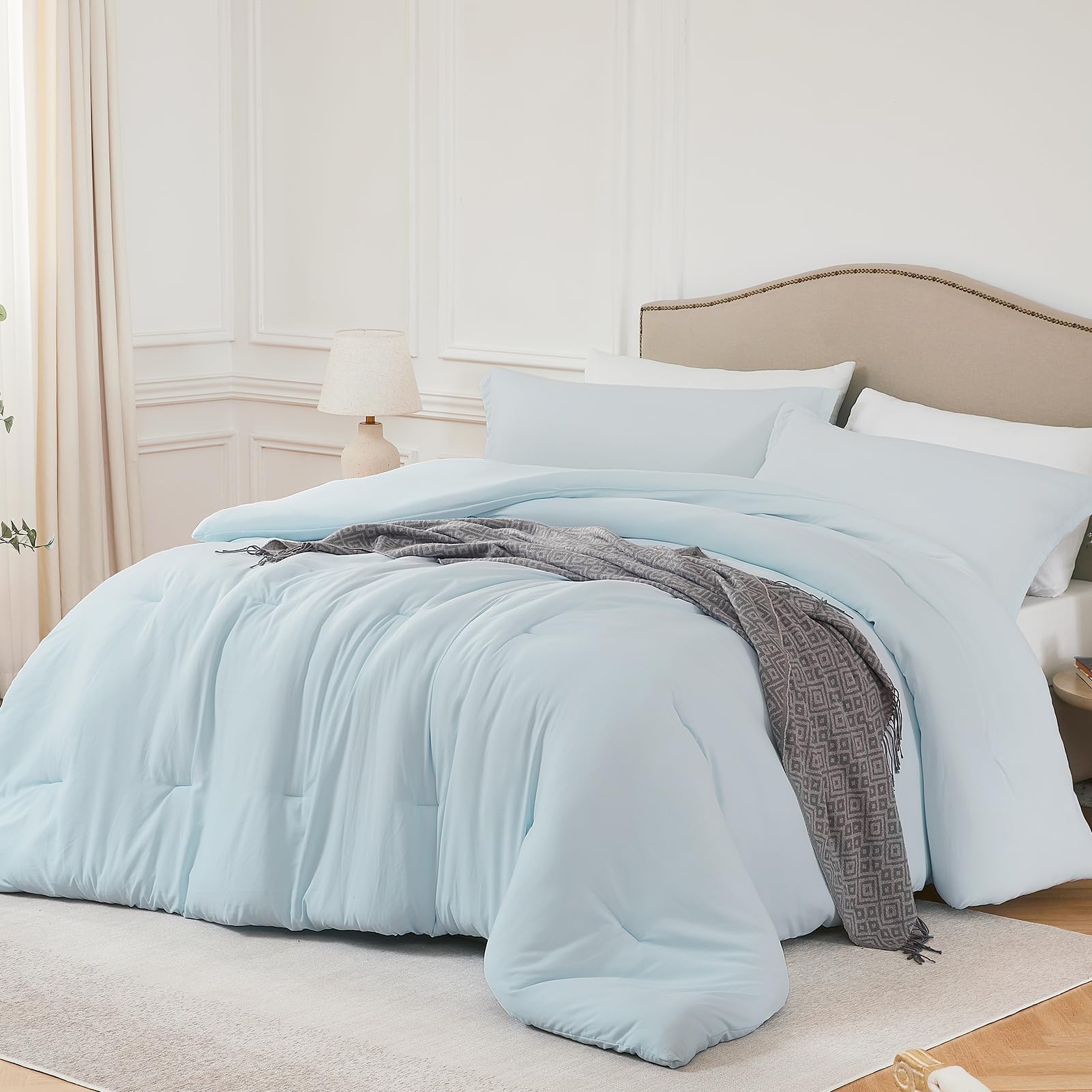 Amazon.com: Quataly Queen Comforter Sets SkyBlue,3PCS Soft Lightweight ...