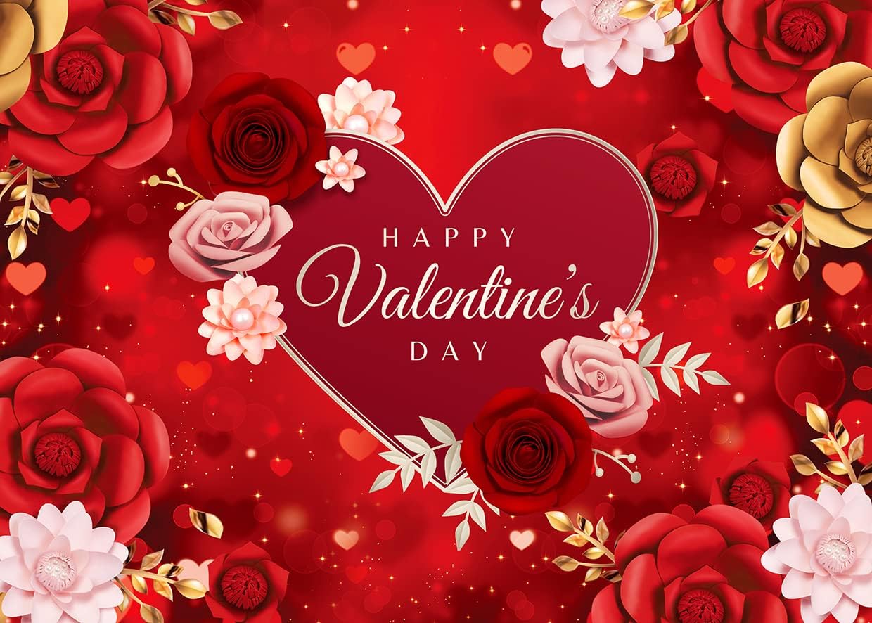 Amazon.com : SJOLOON Valentine‘s Backdrop Red Heart Flowers Backdrop ...