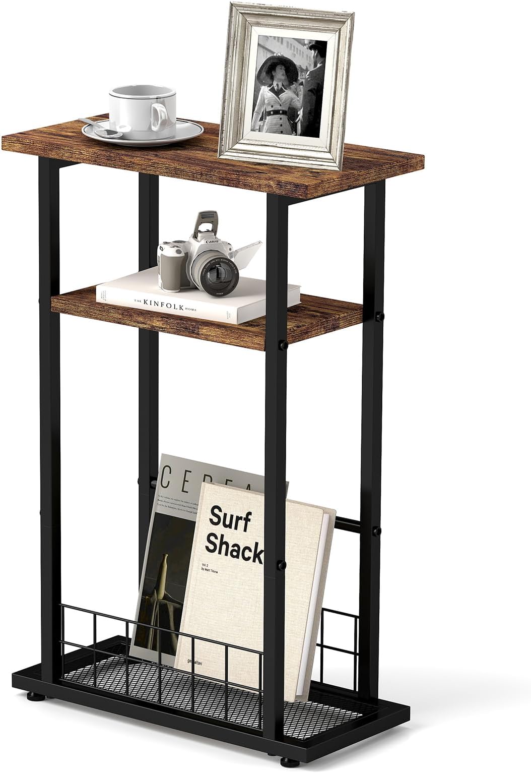 Amazon.com: NEWSENDY Vintage Industrial Side Table with Magazine Holder ...