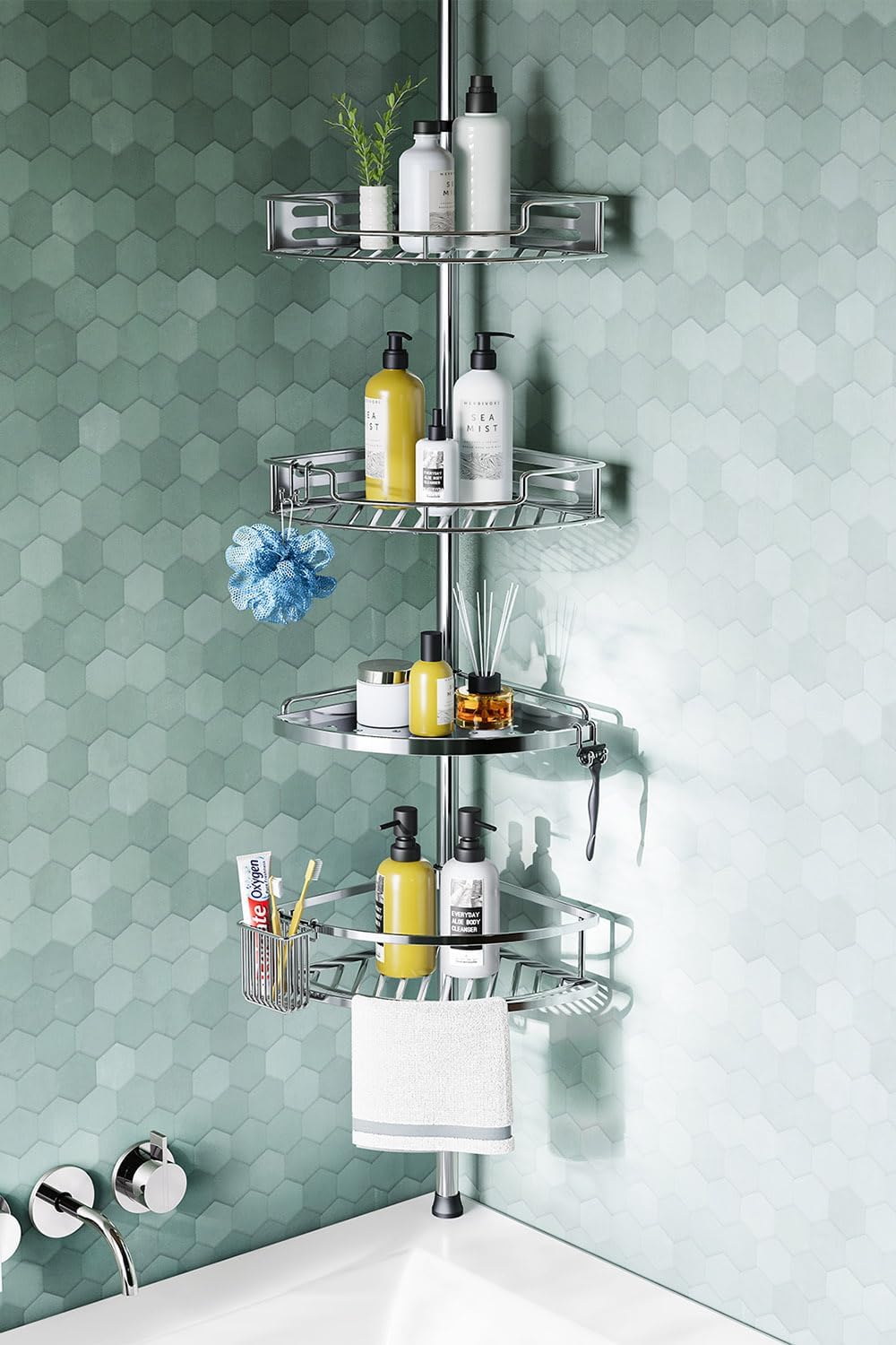 Amazon.com: WSBArt Upgrade Sturdy Shower Caddy Tension Pole Corner ...