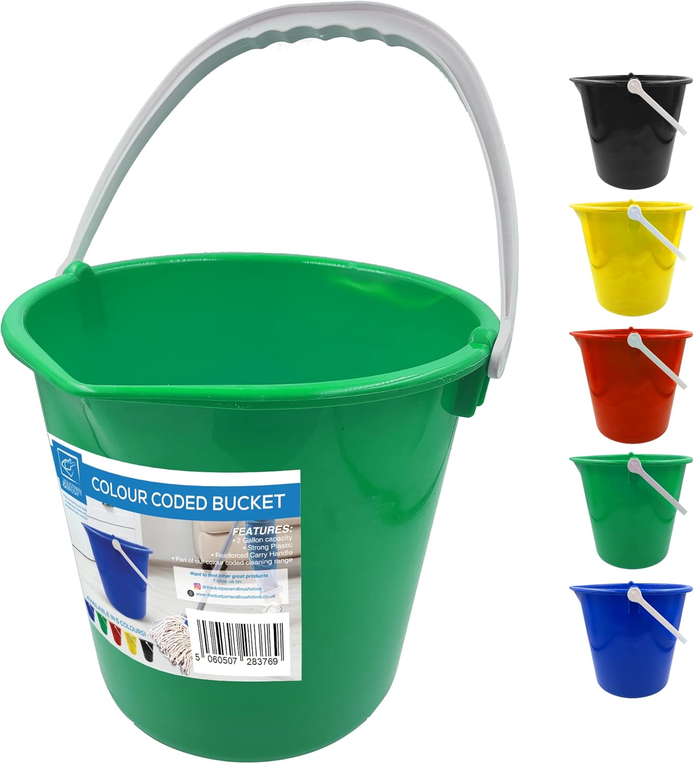 Colour Coded Plastic Bucket with Handle, 2 Gallon (7.5L) Household ...