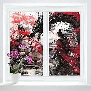 Amazon.com: FBMLBRB Rustic Japanese Samurai Dragon Window Film,Abstract ...