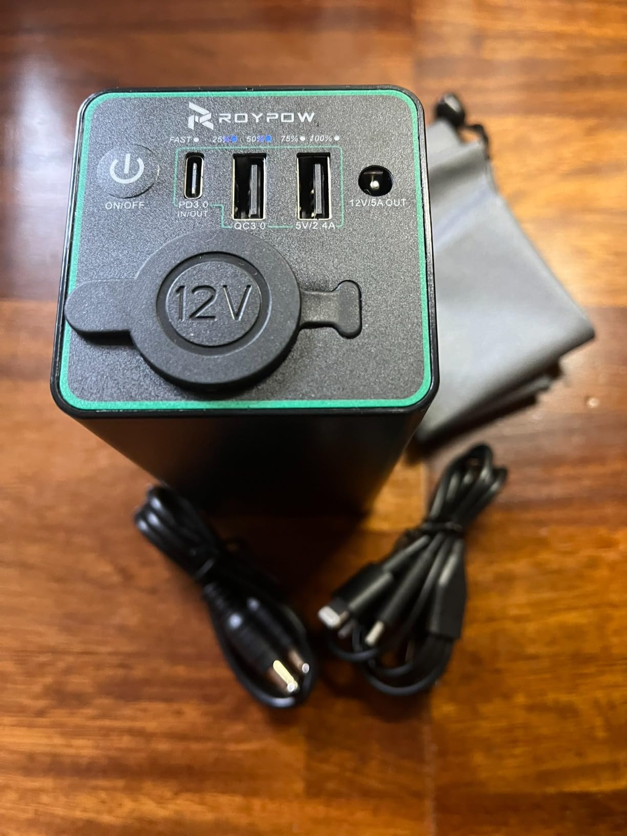 RoyPow 12V Cigarette Lighter Power Bank 12V DC Portable Charger 30W PD USB-C External Battery ...