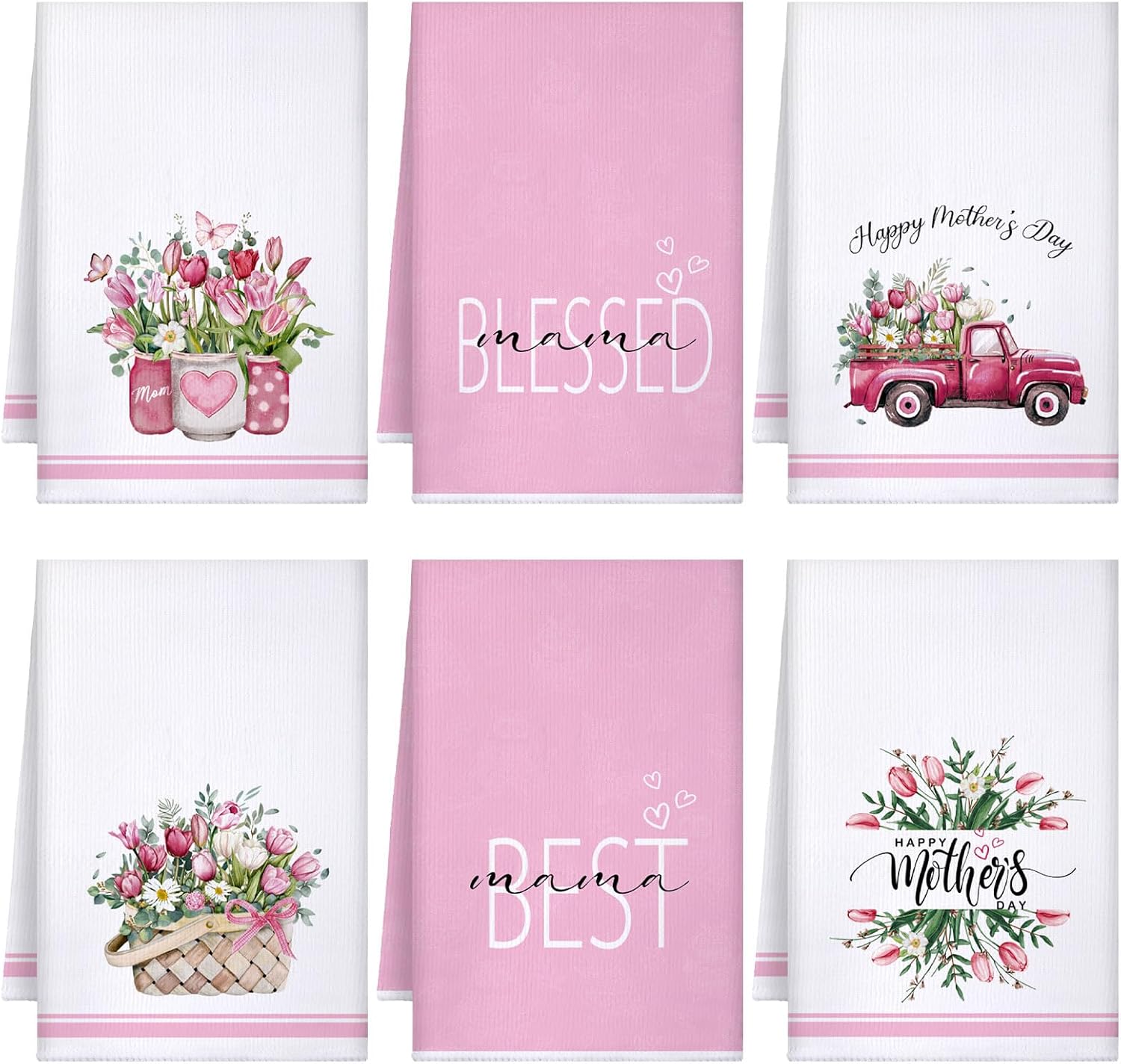 Amazon.com: Bencailor 6 Pcs Mother's Day Kitchen Towels Sets Pink ...