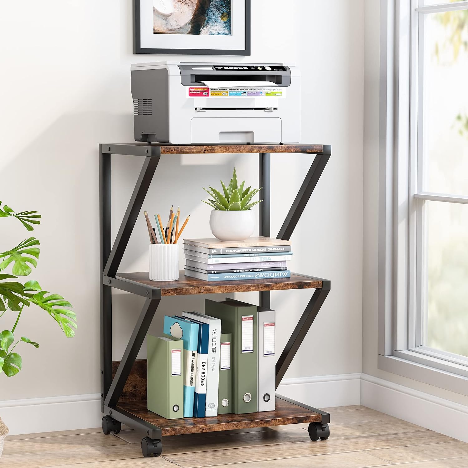Industrial 3-Tier Printer Stand with Storage Shelf Nepal | Ubuy