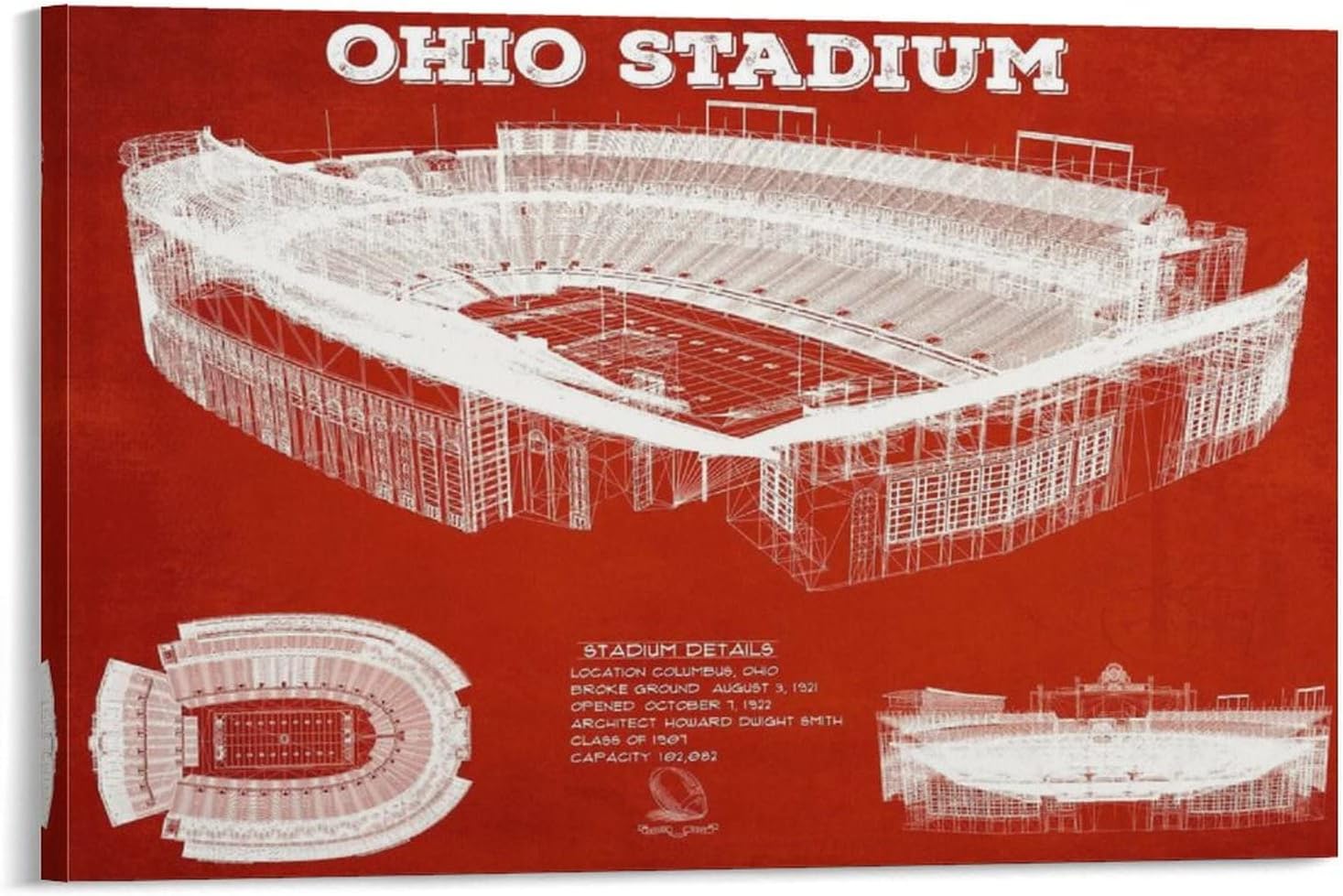 Amazon.com: RADRY Ohio State Stadium Blueprint - Vintage College ...
