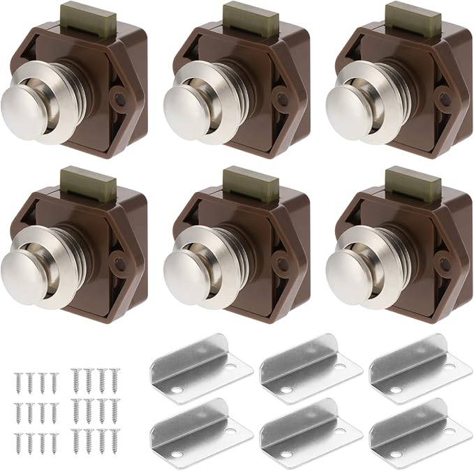 6PCS Push Button Cabinet Latch, Keyless Push Button Door Knob Latch for ...