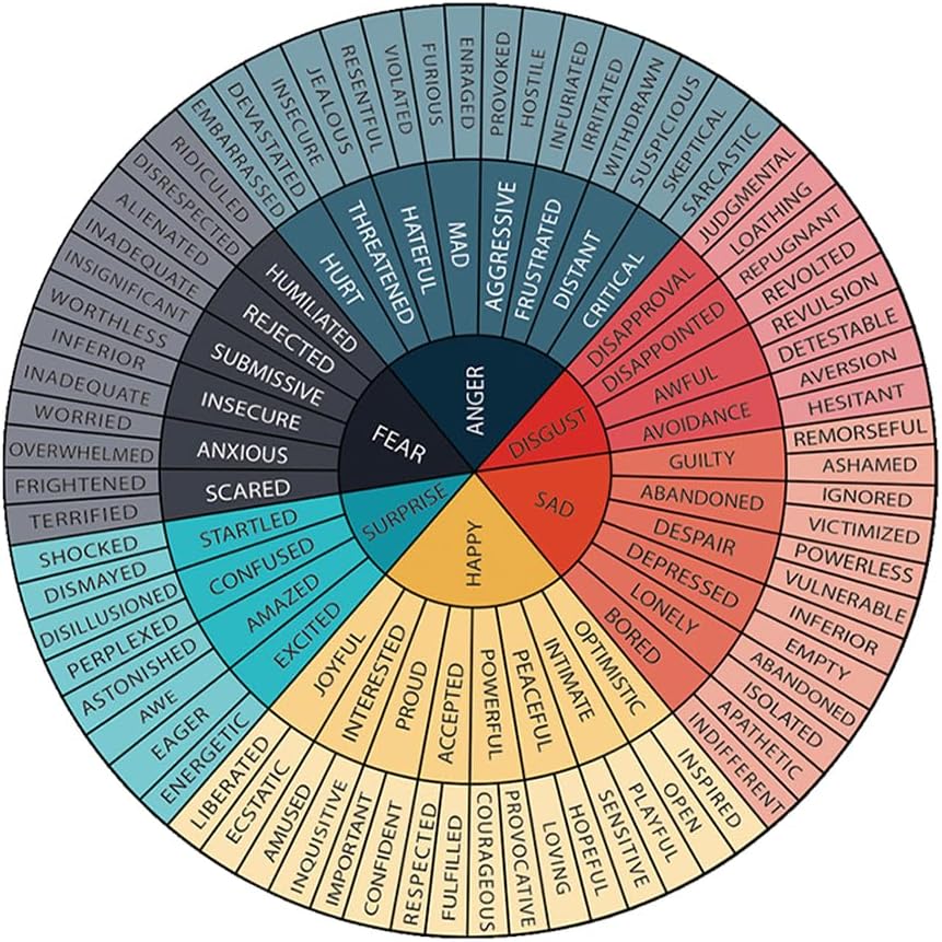 SOLUSTRE Colorful Feelings Wheel - 7inch Self Adhesive Emotion Chart ...