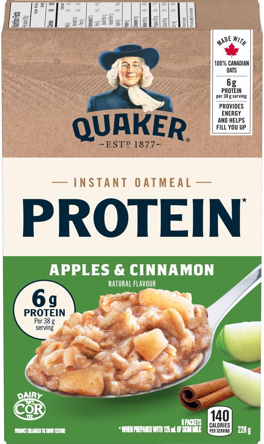 Quaker High Protein Apples & Cinnamon Instant Oatmeal Cereal, 6 Packets ...