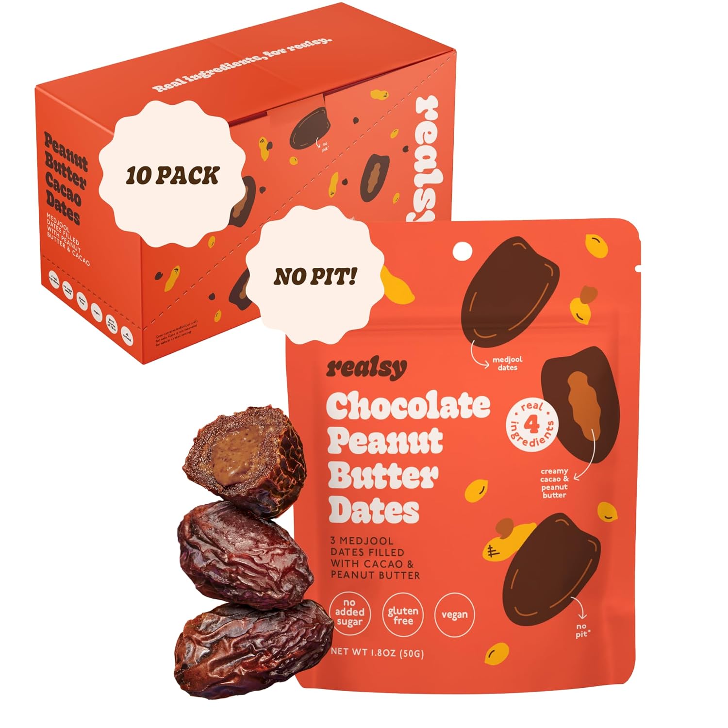Amazon.com: Realsy Peanut Butter Cacao Filled Medjool Dates, Organic ...