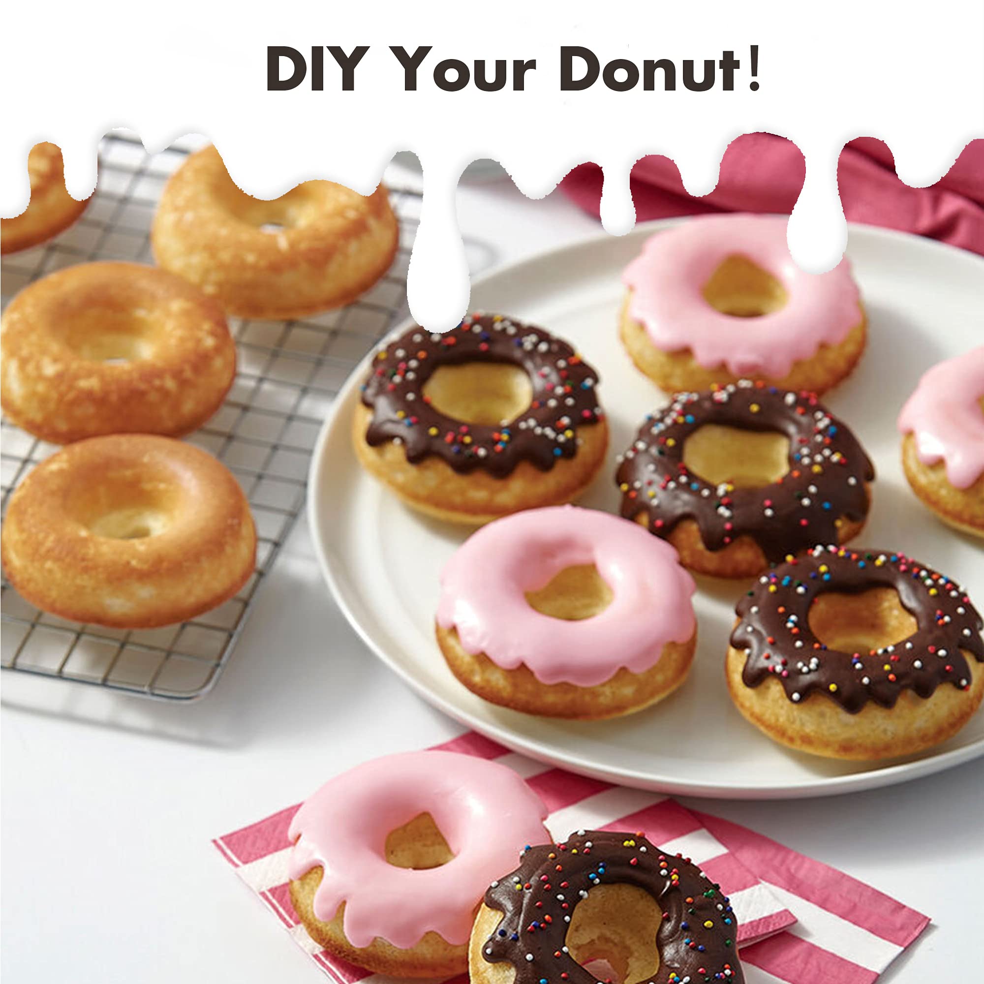 6 Cavity Nonstick Donut Pan, 2 Size Donut Baking Molds, Carbon Steel ...