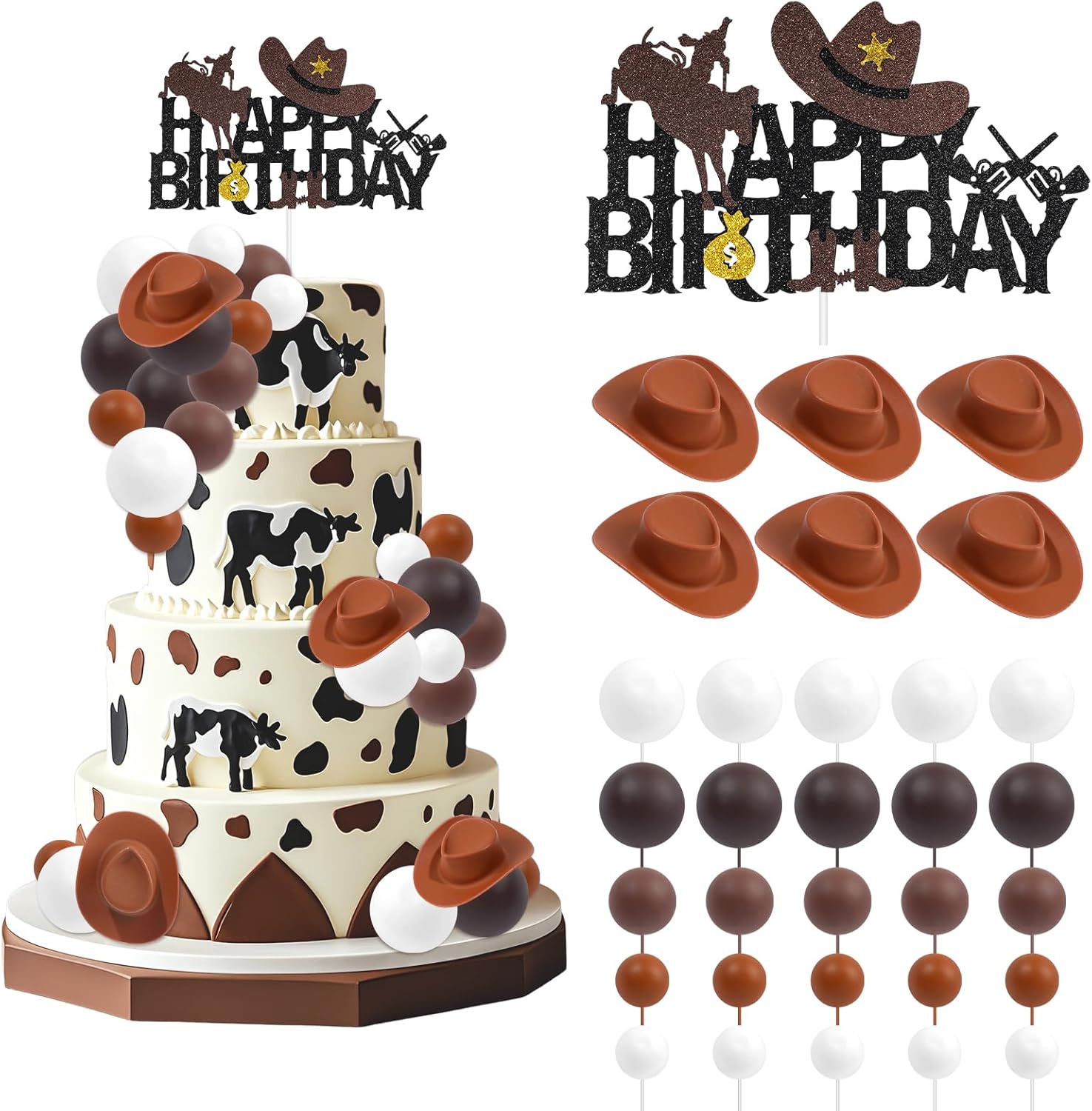 Amazon.com: LENSARKU 32pcs Cowboy Cake Decorations, Western Cowboy ...