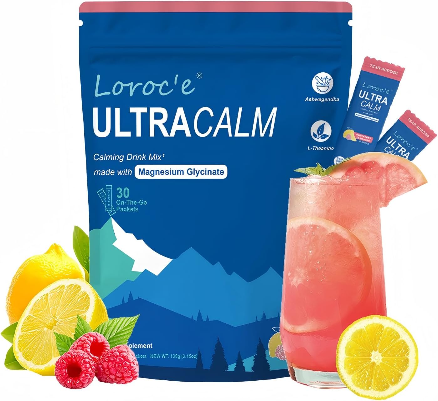 UltraCalm Cortisol Super Drink Packets, Magnesium Glycinate Powder ...