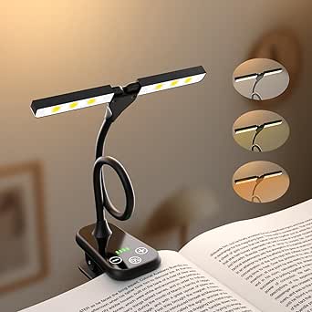 Ruoaueob Portable Rechargeable Reading Lamp - Dual Heads with Stepless ...