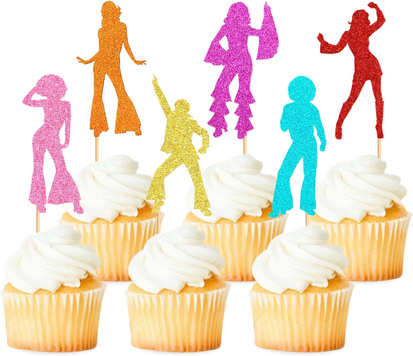 Amazon.com: 36Pcs Glitter Colorful 70's Disco Dancing Cupcake Toppers ...