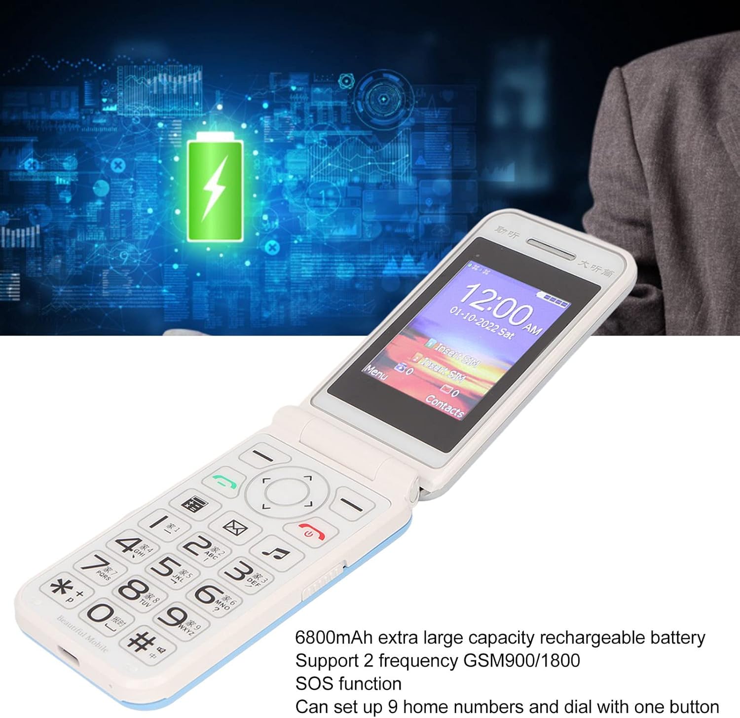 ASHATA Teléfono abatible desbloqueado 2G, botones grandes de doble SIM ...